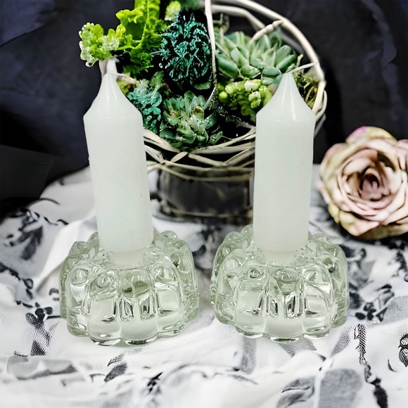 Accents | 2 Vintage Double Sided Clear Crystal Glass Candle Holder ...